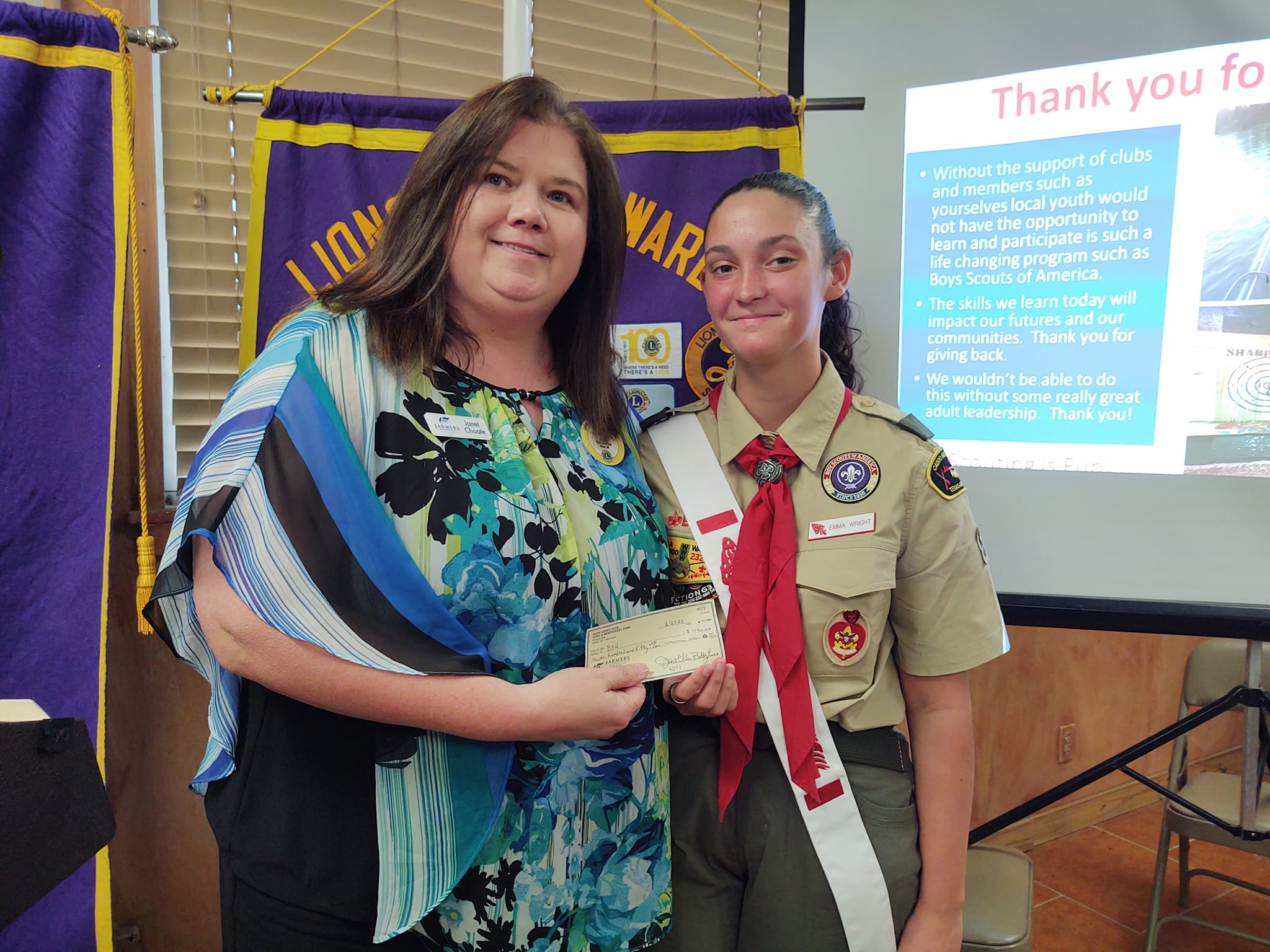 Lions Club Donates To Scout Troop 5 – Hope Prescott