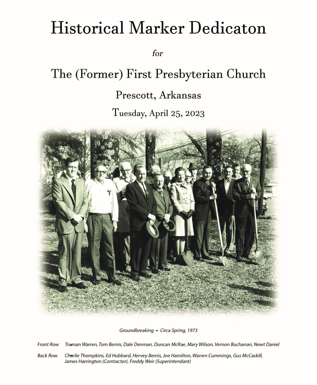Historic marker dedication for First Presbyterian – Hope Prescott